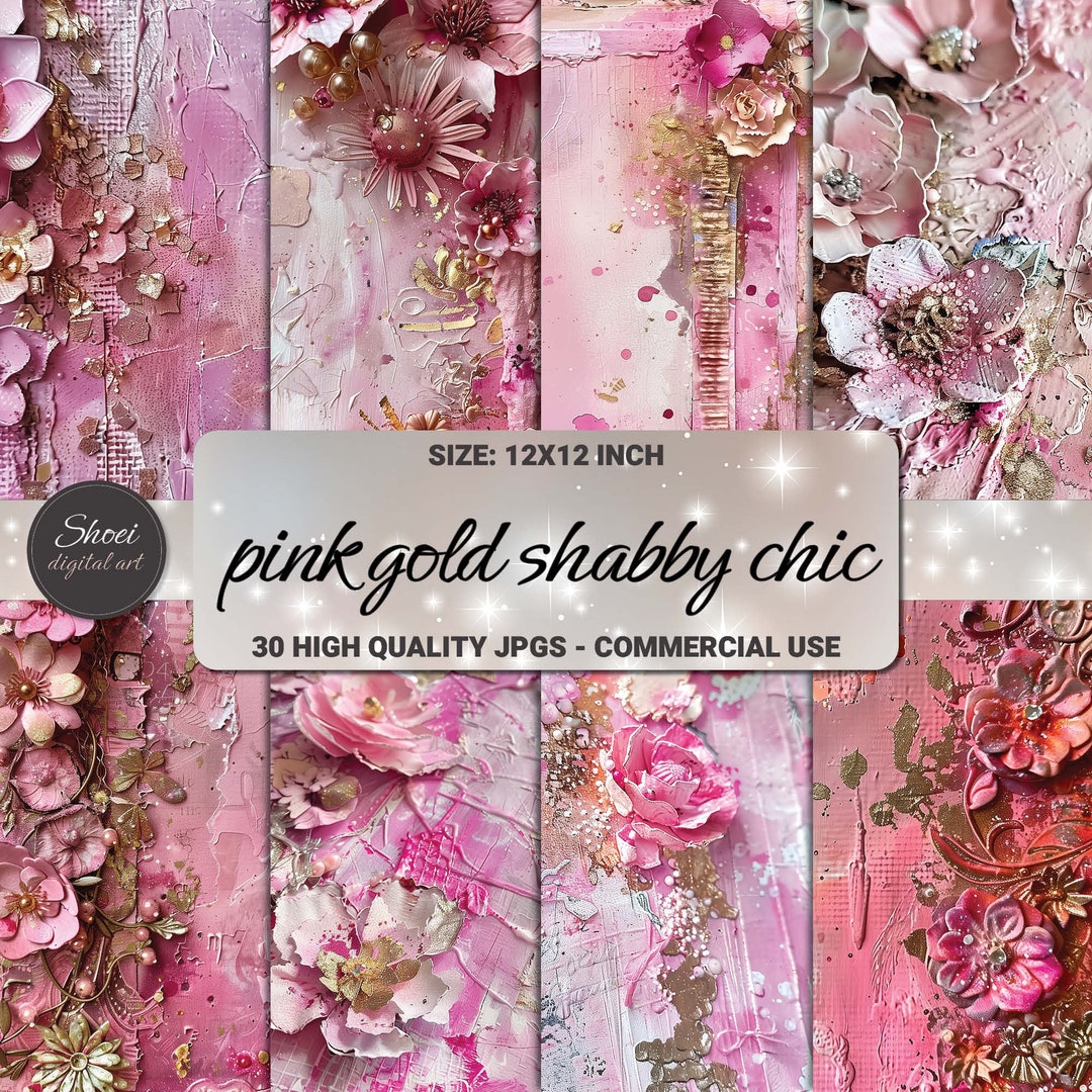 Shabby Chic Pink Gold Digital Paper: 12x12 Scrapbook Kit (instant ...