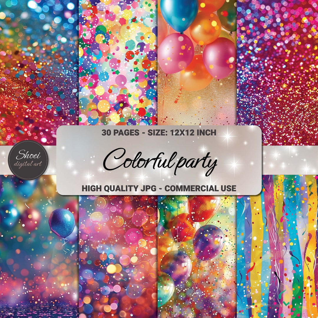 Colorful Happy Birthday Party Digital Paper Collection - 30 Pages for ...