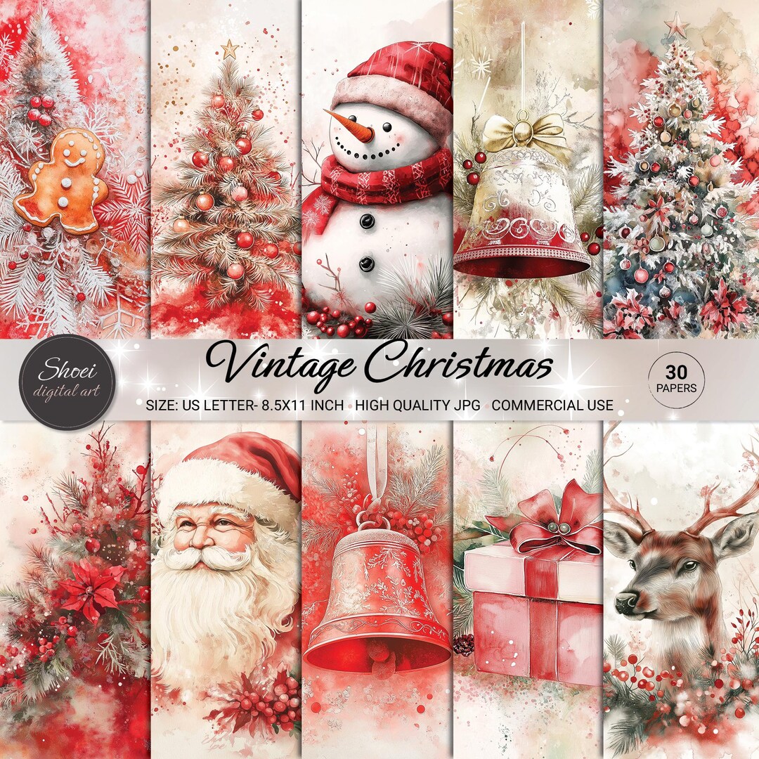 Vintage Christmas Digital Paper Collection - 30 Pages for Crafts ...