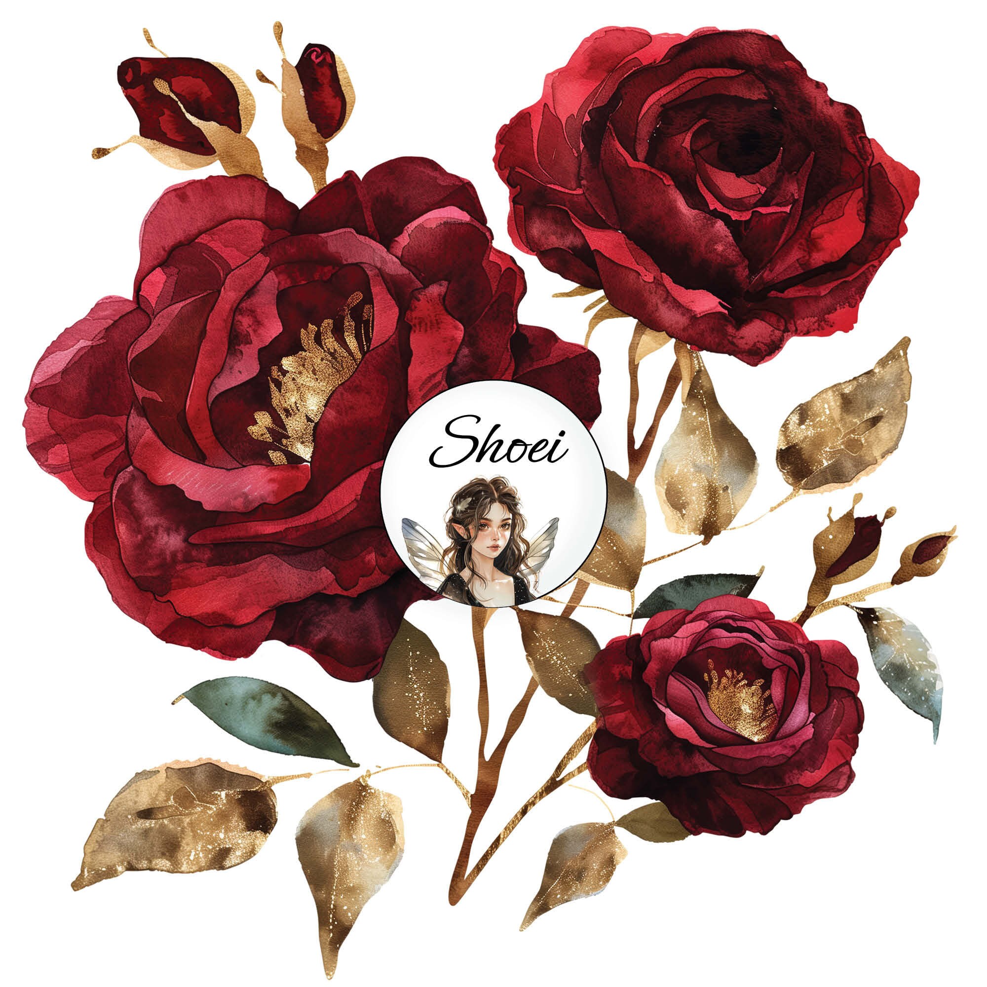 32 Dark Red Rose Watercolor Pink CLIPART JPG for Art and Craft, Digital ...