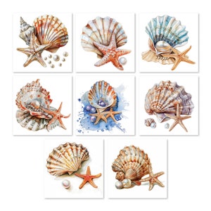 Watercolor Seashell Clipart: Pearl, Starfish, Beach Art (30 JPG ...