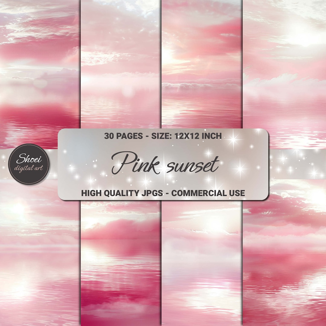 Pink Sunset Digital Paper Pack: Watercolor Sky Backgrounds (digital ...