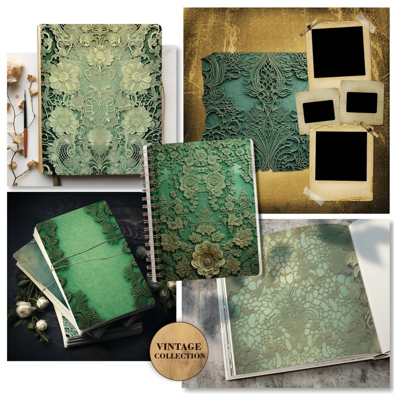 Vintage Green Lace Digital Paper: 30 Elegant Designs (8.5x11 JPG) - Etsy