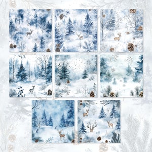 Watercolor Winter Forest Digital Paper: 30 Page Christmas Collection ...