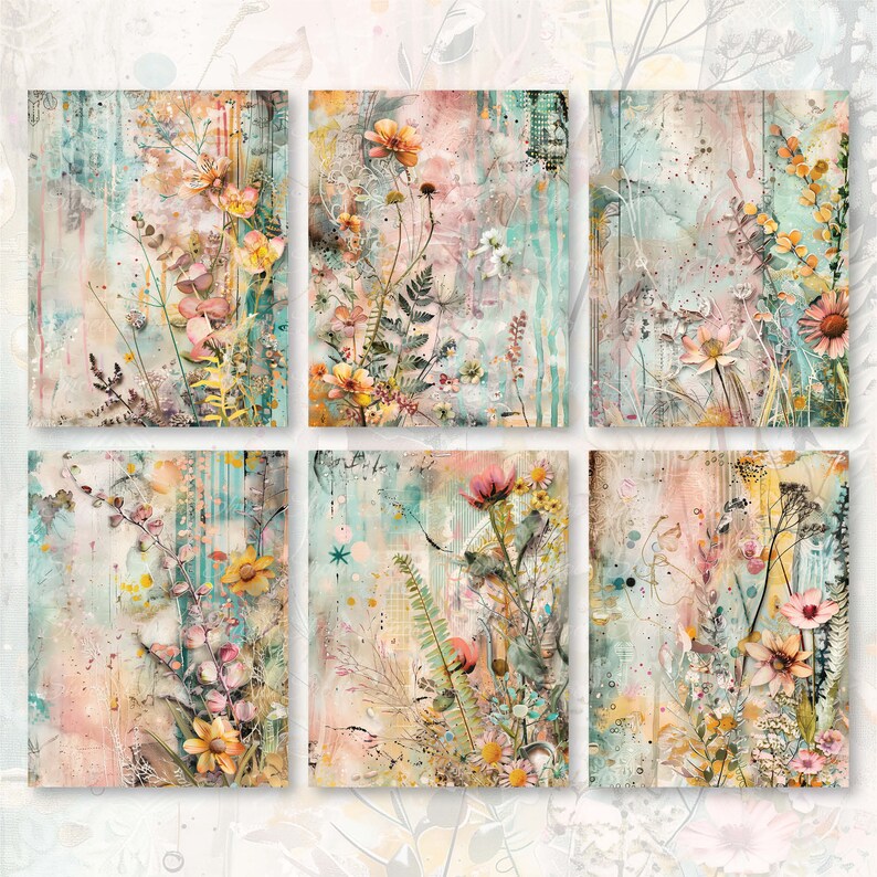 Floral Mixed Media Digital Paper: 30 Spring Scrapbooking Backgrounds (8 ...