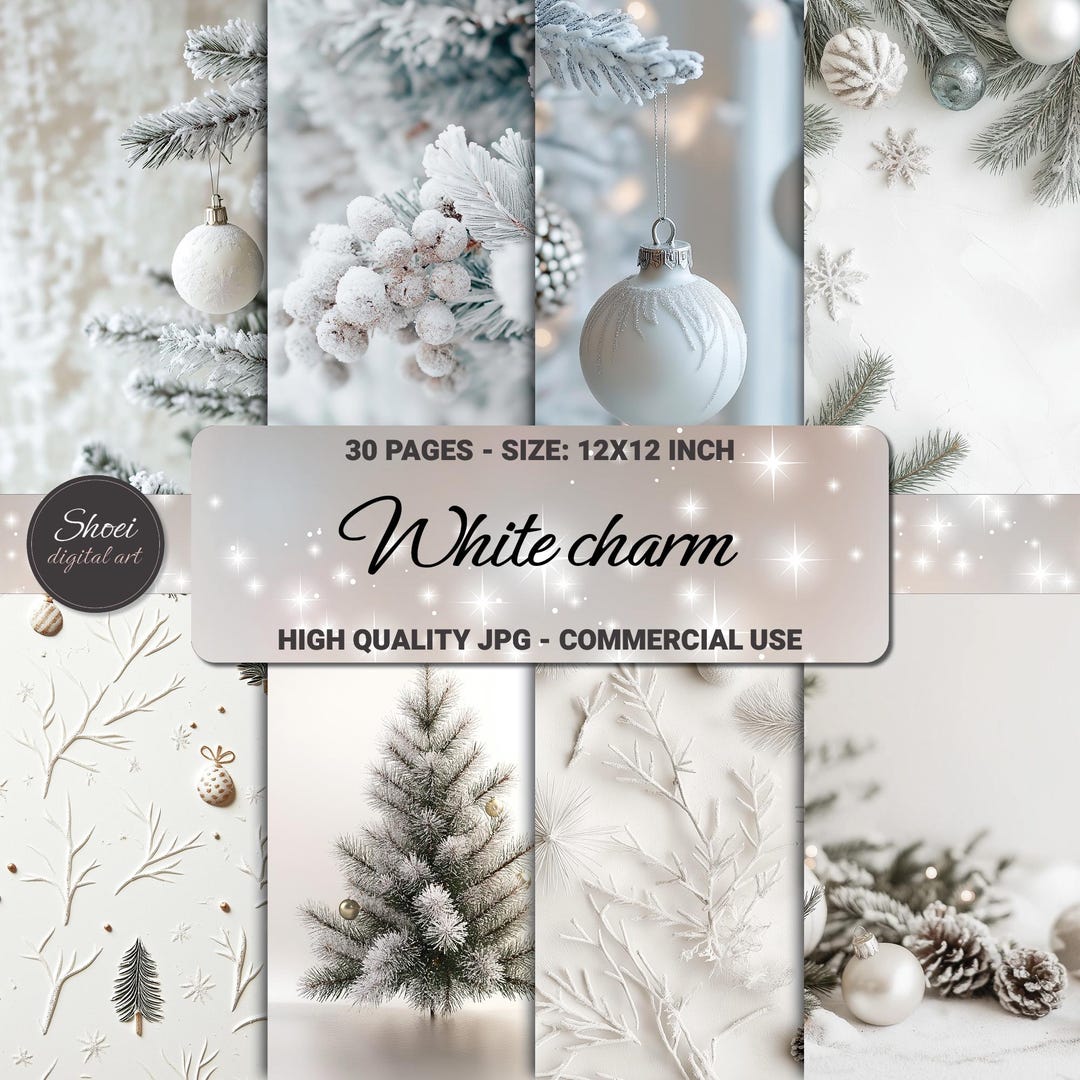 White Christmas Digital Paper: Elegant Holiday Scrapbook (12x12 Inch ...