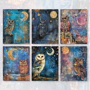 Printable Owl Theme Blue Night Digital Paper, 30 Pages 8.5X11 Size for ...