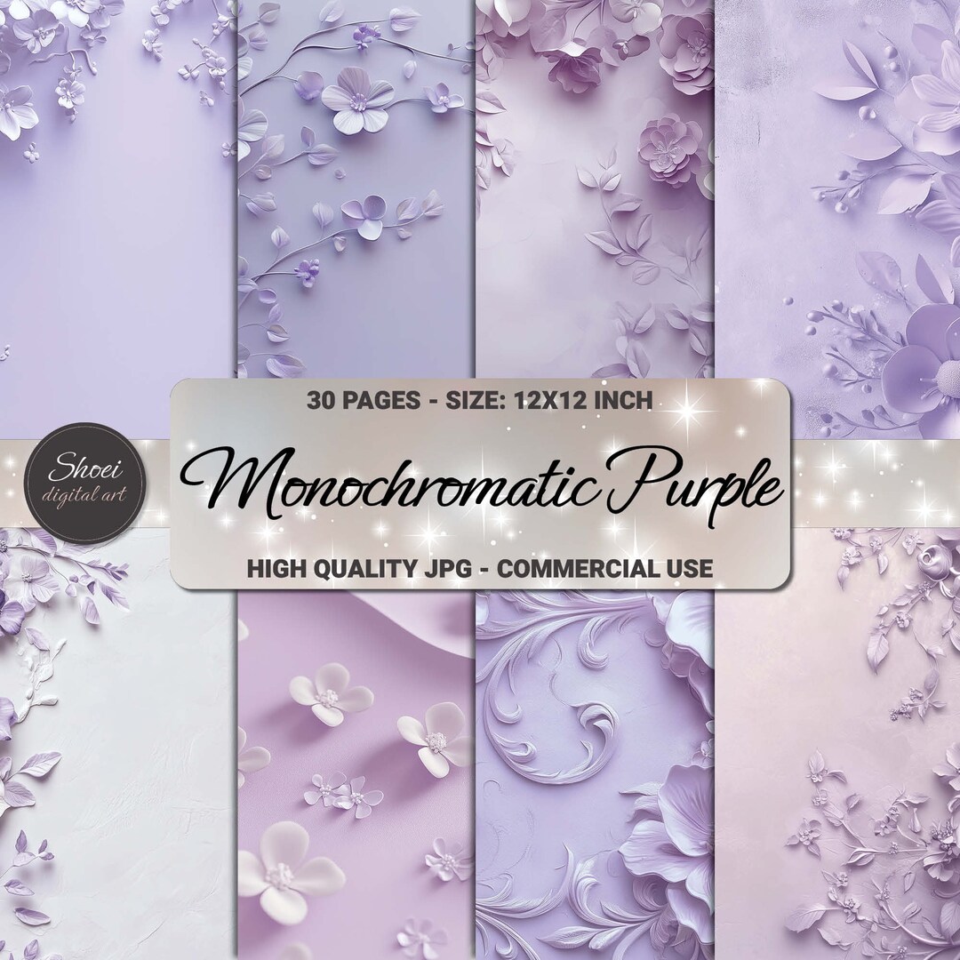 Exquisite Purple Floral Digital Paper Set Commercial Use, Scrapbook ...
