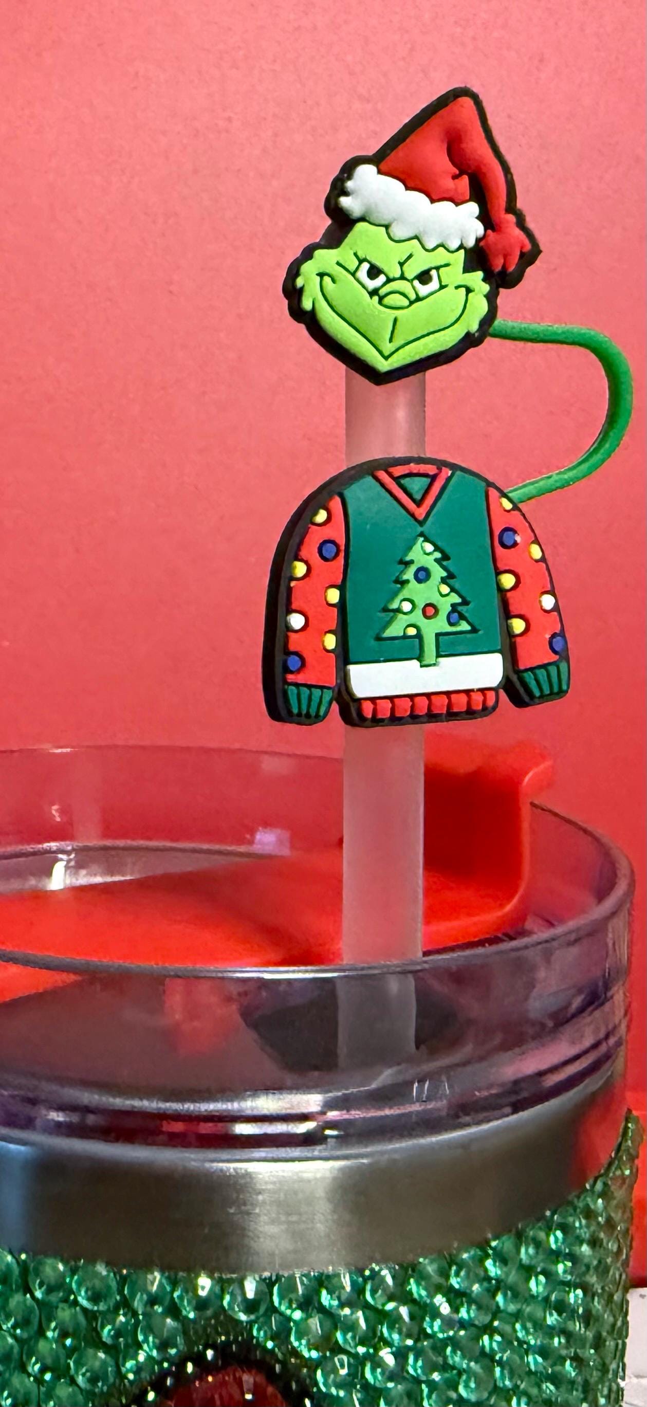 Red and Pink Grinch Straw Topper: Christmas Tumbler Accessory for ...
