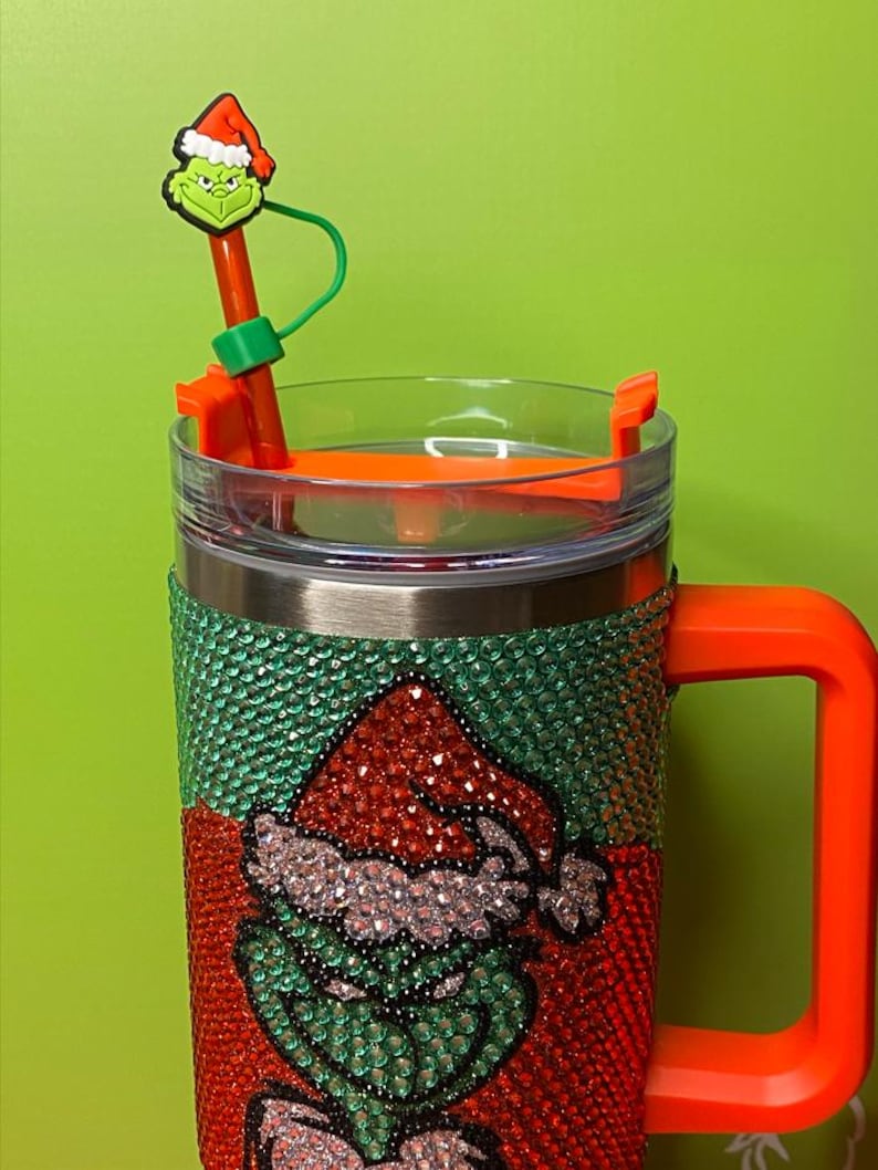 Red and Pink Grinch Straw Topper: Christmas Tumbler Accessory for ...