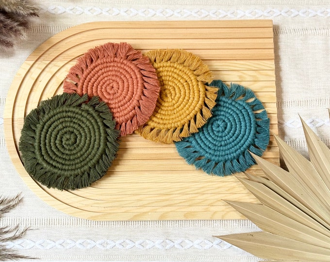 Macrame Coasters Boho Coasters Macrame Plant Rug Recycled Cotton White ...