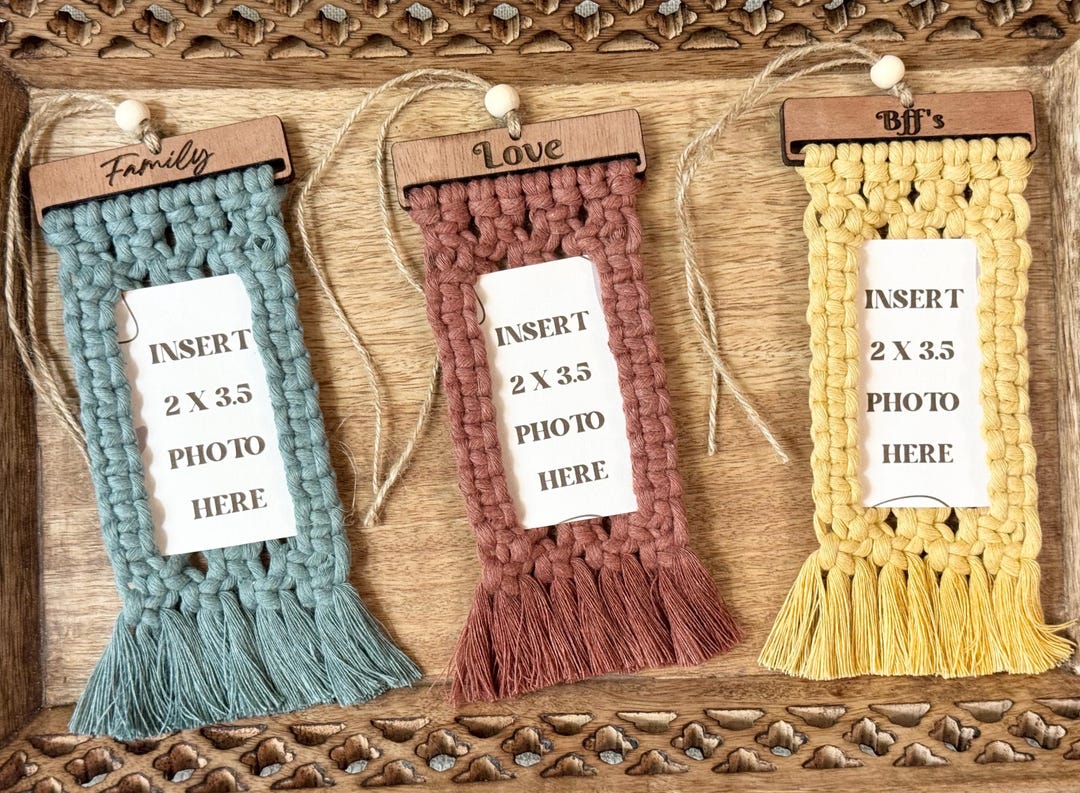 Macrame Photo Holder | Instax Mini Polaroid Frame | Rearview Mirror ...
