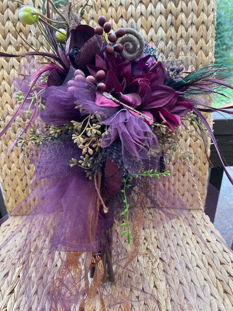 Steampunk Gothic Purple and Black Bridal Bouquet and Boutonniere With ...