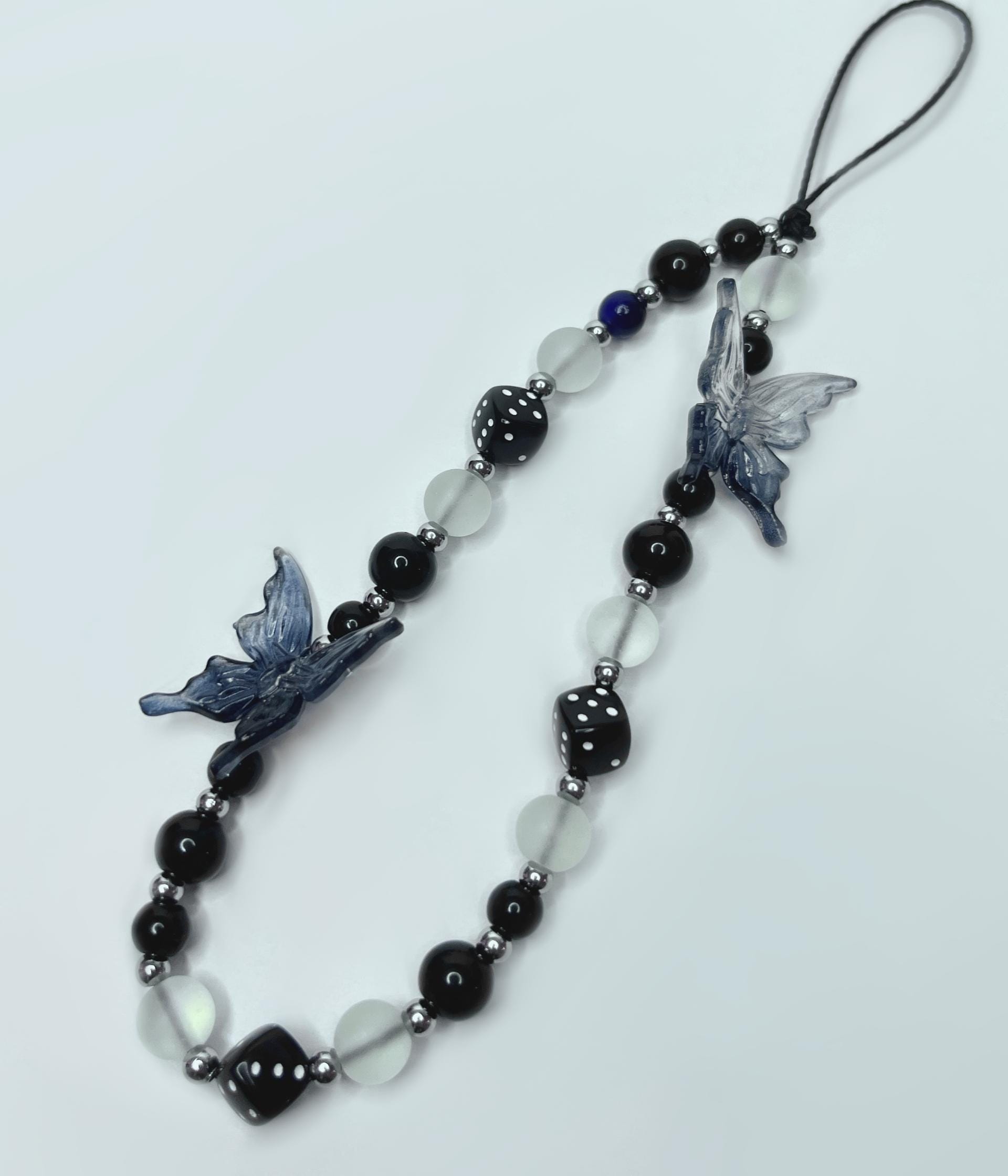 Stray Kids Inspired Black, White Phone Charm With Dice, Butterflies ...