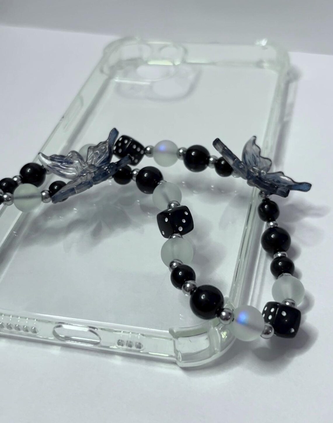 Stray Kids Inspired Black, White Phone Charm With Dice, Butterflies ...