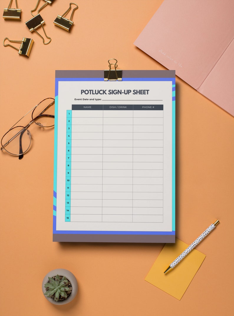 Potluck Sign-up Sheet - Digital Download - Etsy