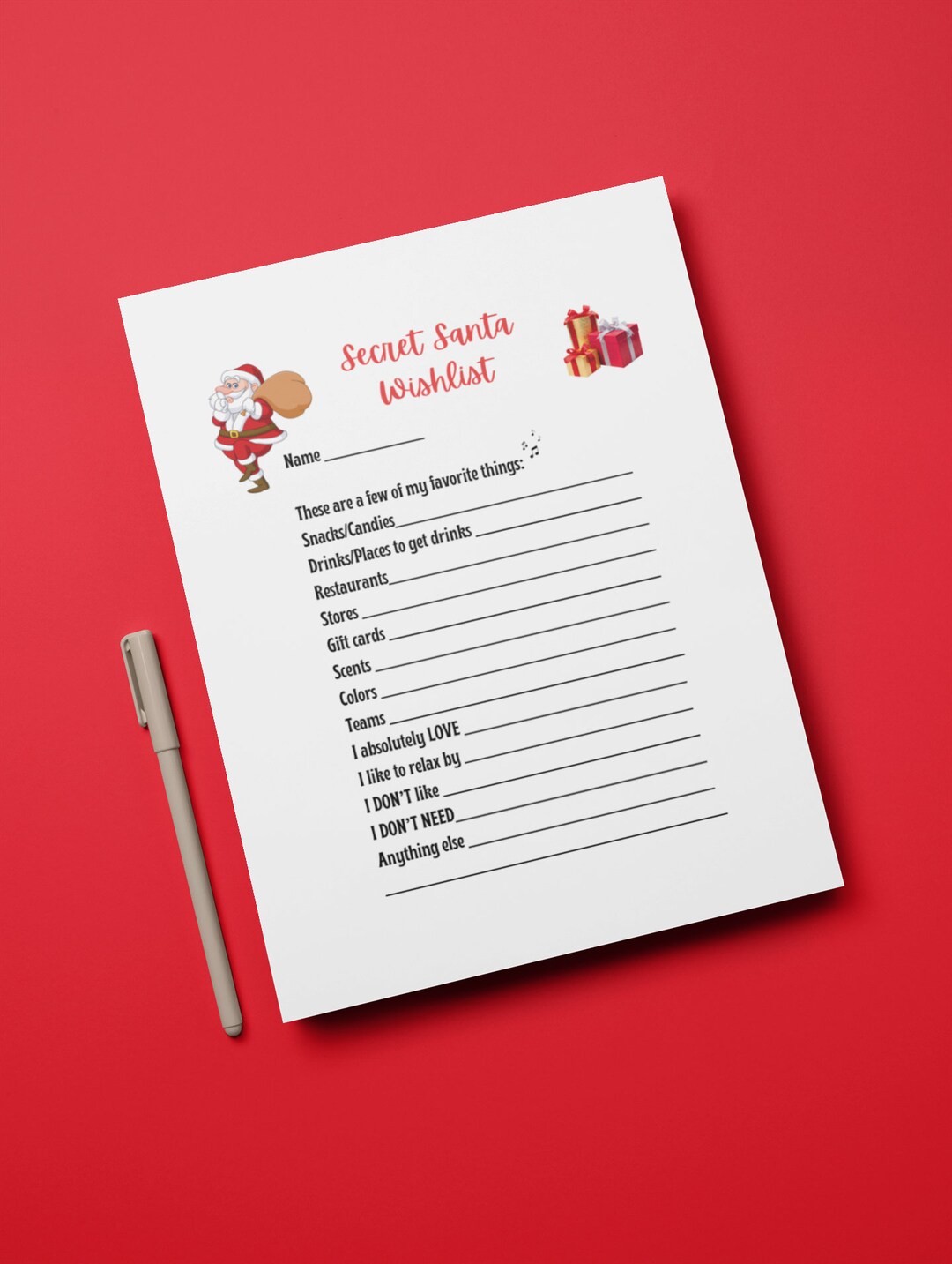 Secret Santa Wishlist - Digital Download - Etsy