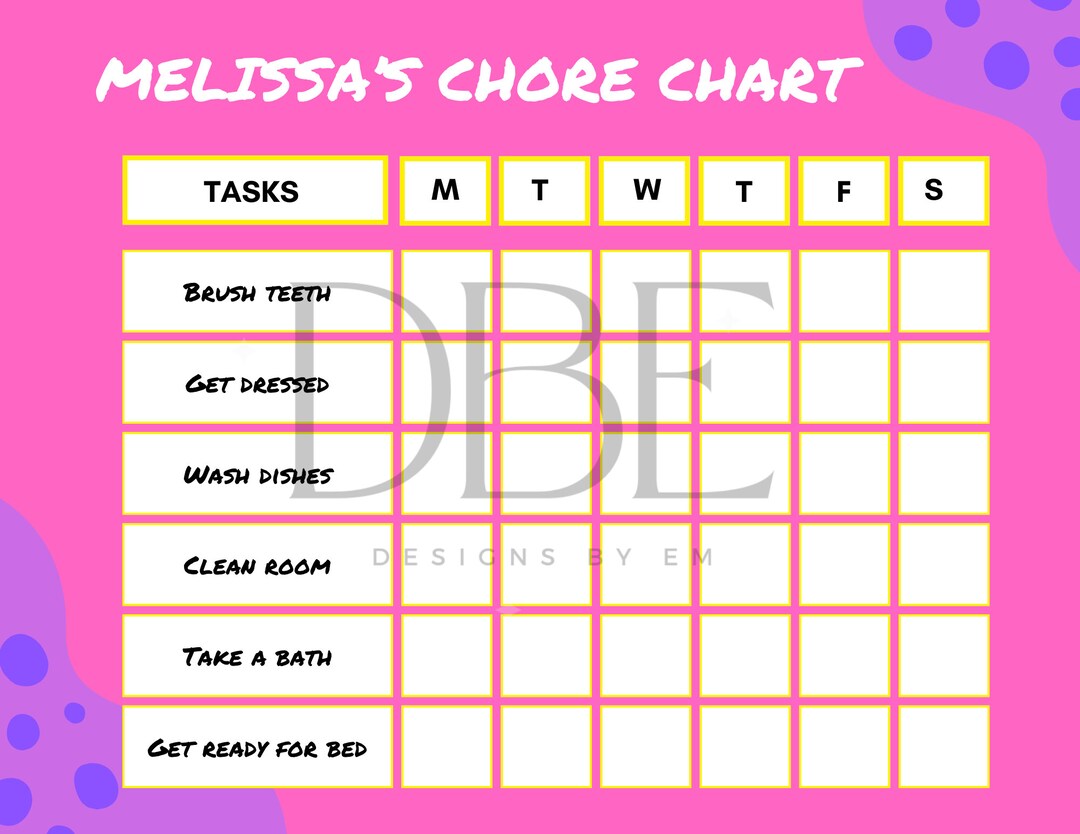 Daily Chore Chart - Green and Pink - 2 Options to Choose From ...