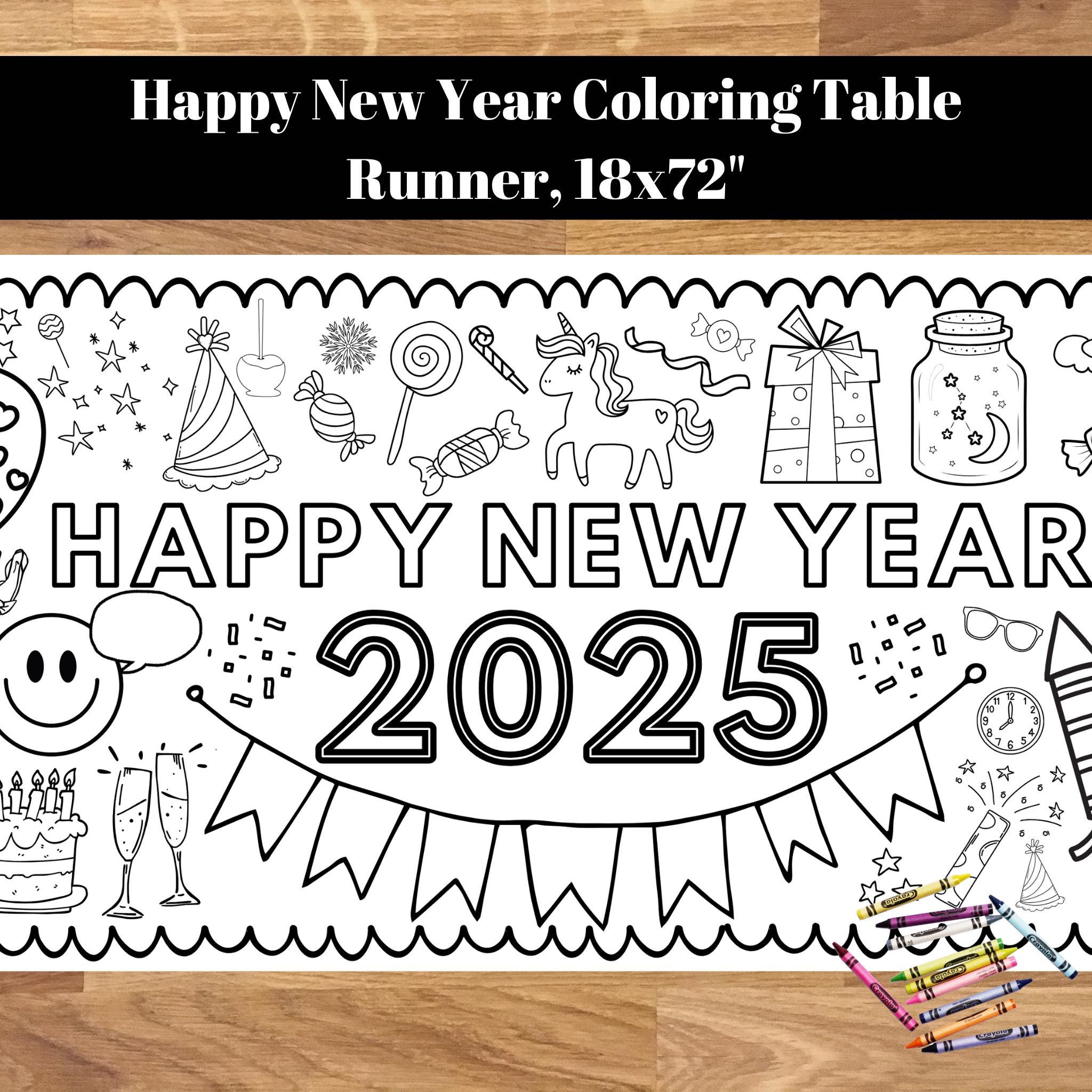 New Years 2025 Coloring Poster Table Cover or Table Runner, Paper ...