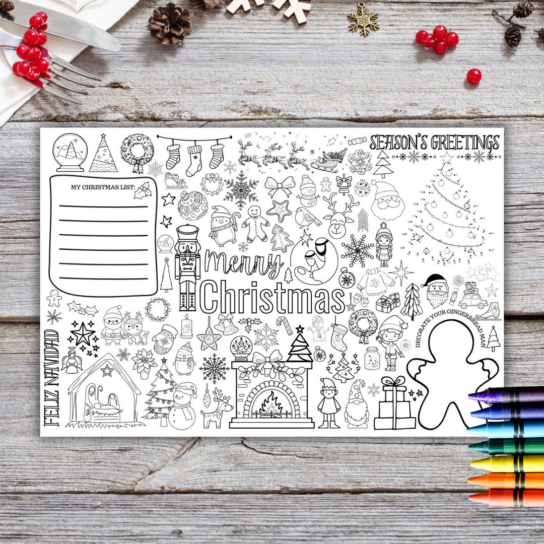 Christmas Coloring Placemat for Kids: Holiday Party Favor (pack of 6 ...