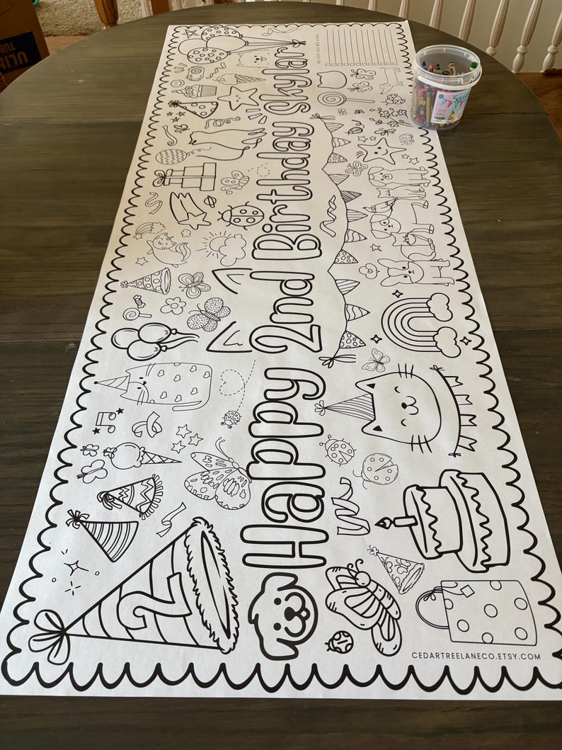 Custom Birthday Coloring Table Runner (24x60" Page): Cat, Dog ...
