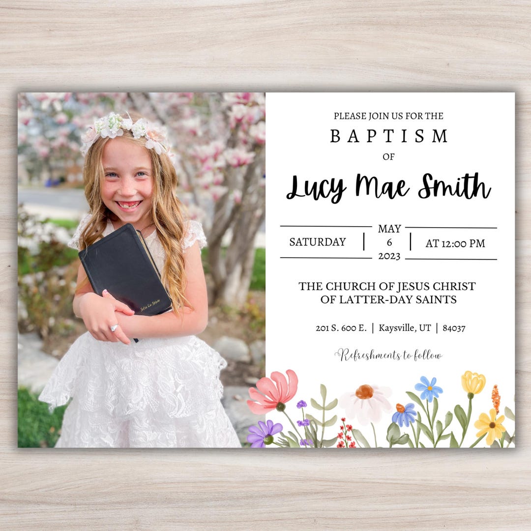 Customizeable Floral Girl LDS Baptism Invitation, Canva Template for ...