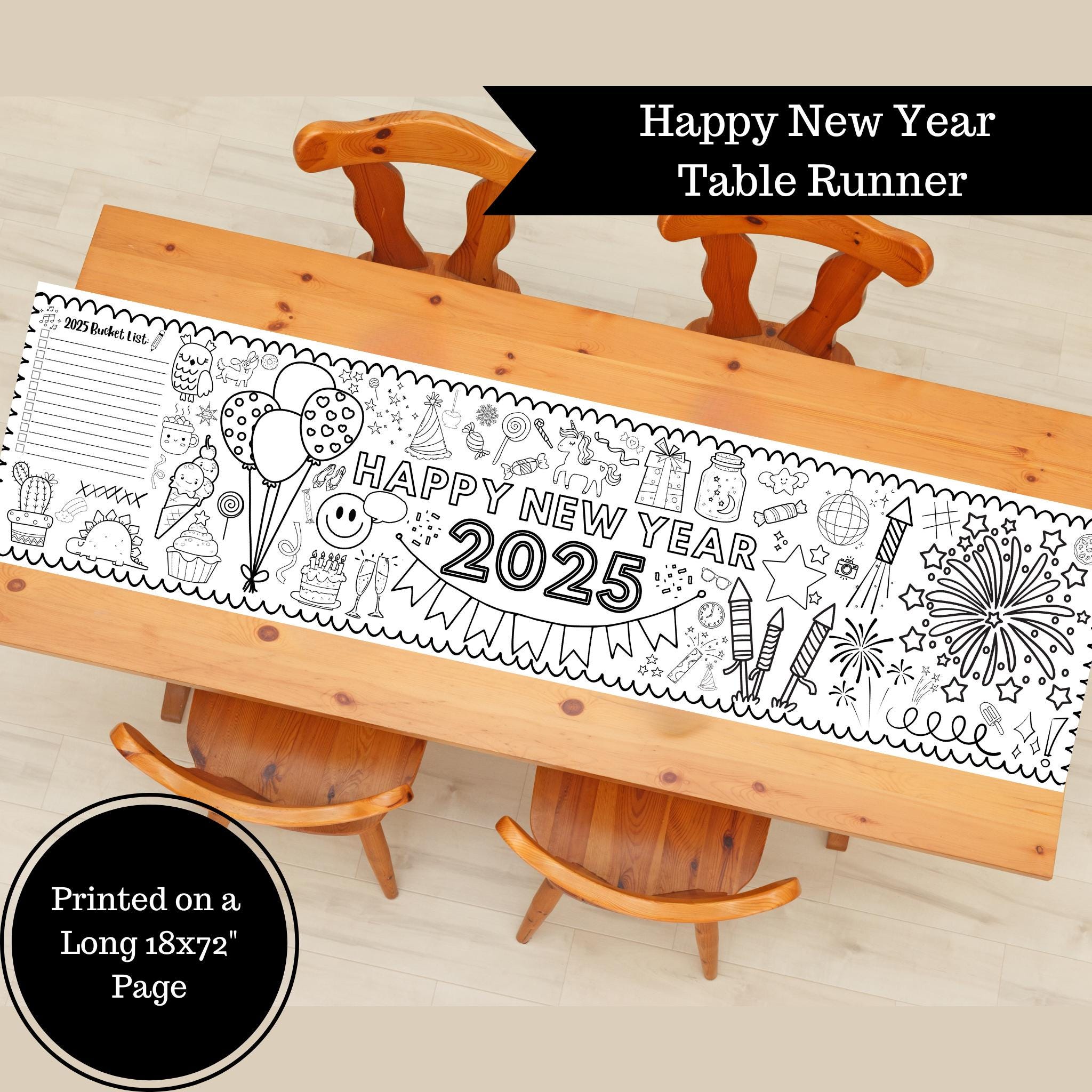 New Years 2025 Coloring Poster Table Cover or Table Runner, Paper ...