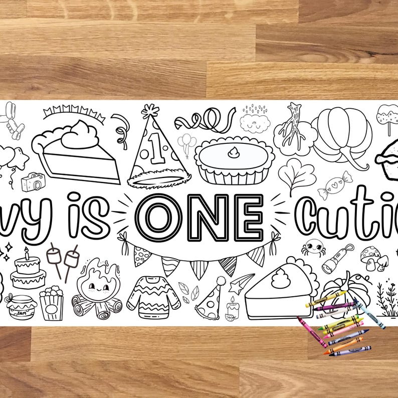Custom Birthday Coloring Table Runner: First Birthday Pie Theme (18x72 ...