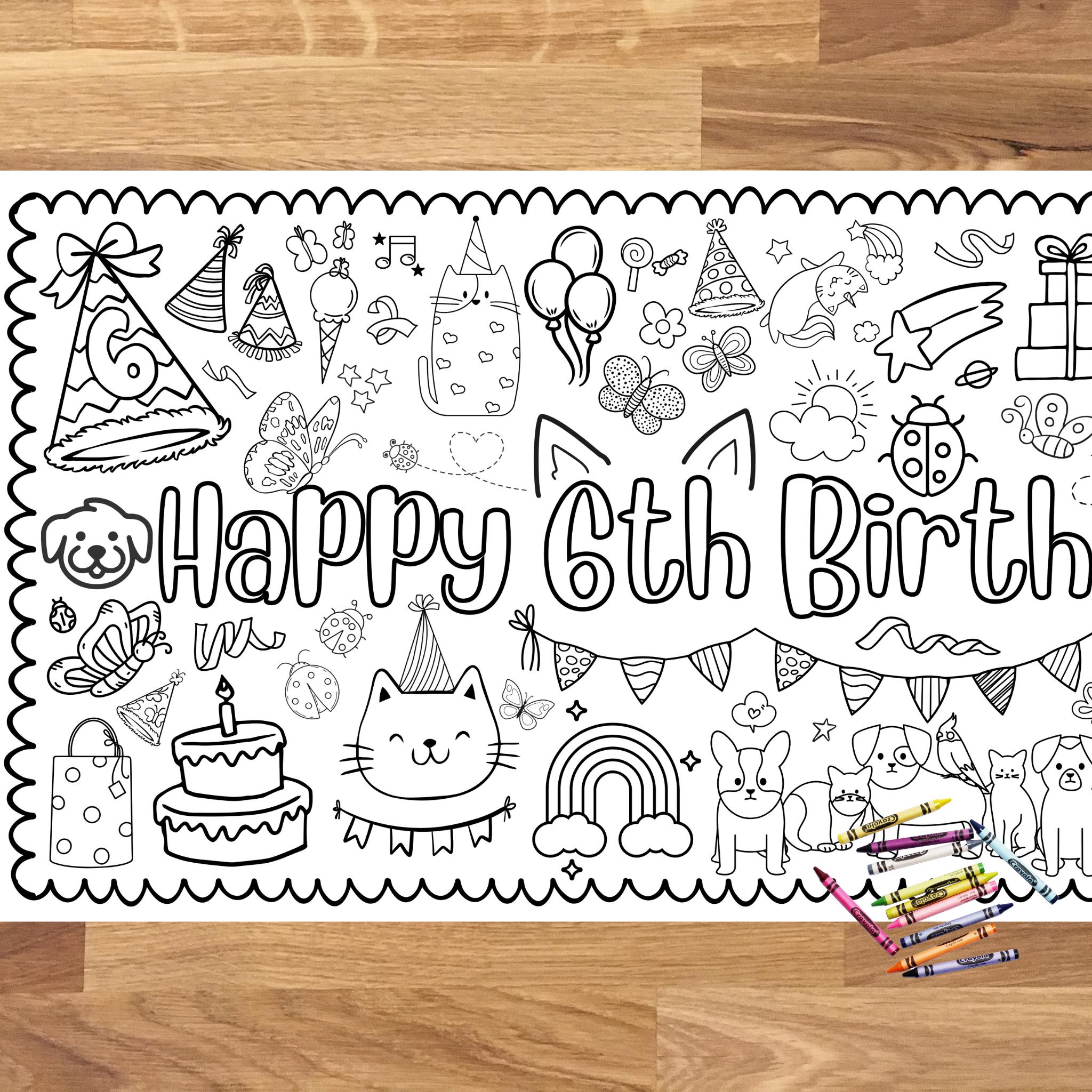 Custom Birthday Coloring Table Runner (24x60" Page): Cat, Dog ...
