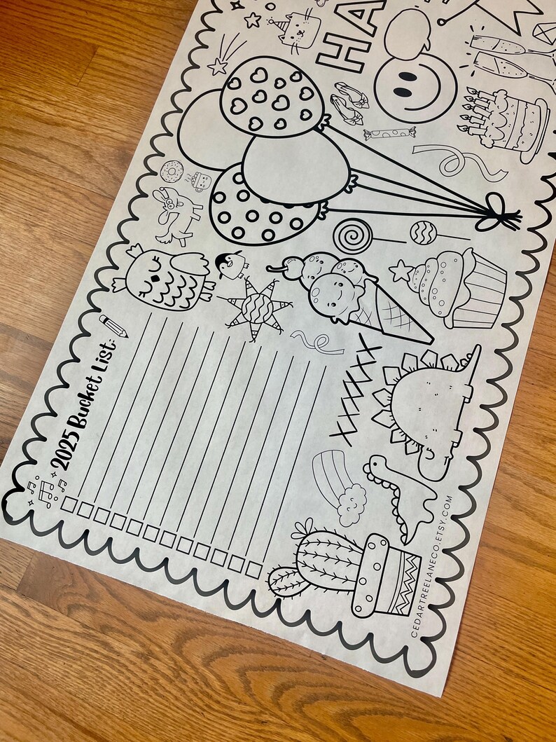 New Years 2025 Coloring Poster Table Cover or Table Runner, Paper ...