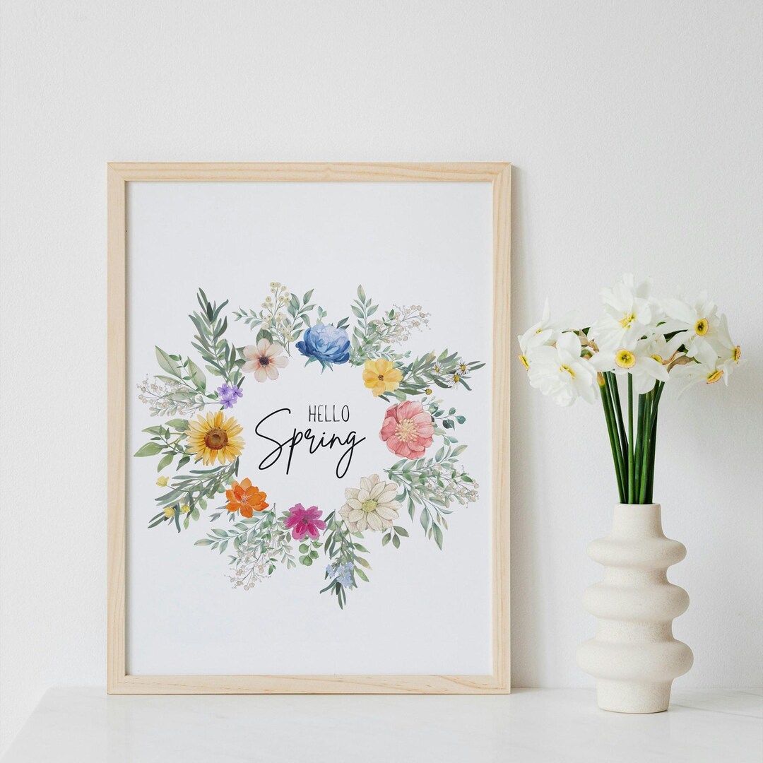 Hello Spring Art Print, Watercolor Art, Floral Art Print, Spring Decor ...