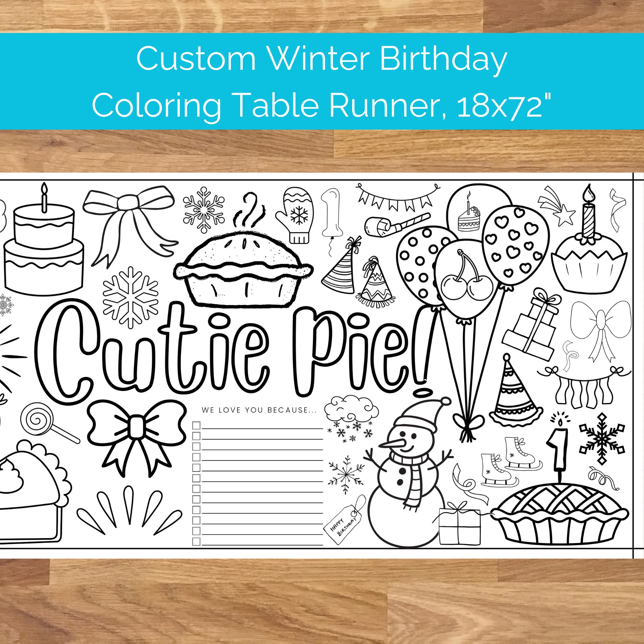 Custom "one Cutie Pie" Coloring Table Runner: Winter First Birthday ...