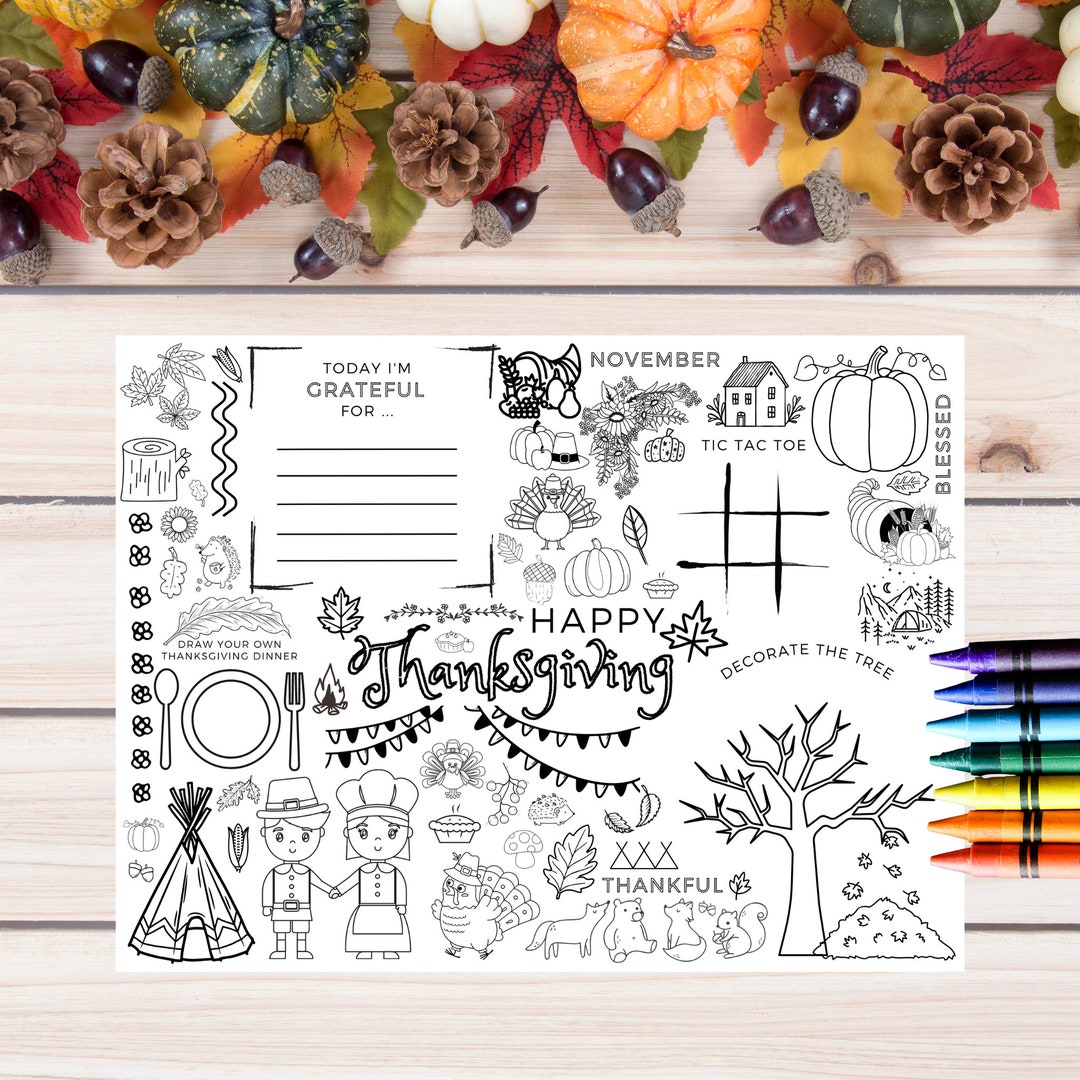 Thanksgiving Coloring Place Mat: Family Activity, Party Decor - Etsy