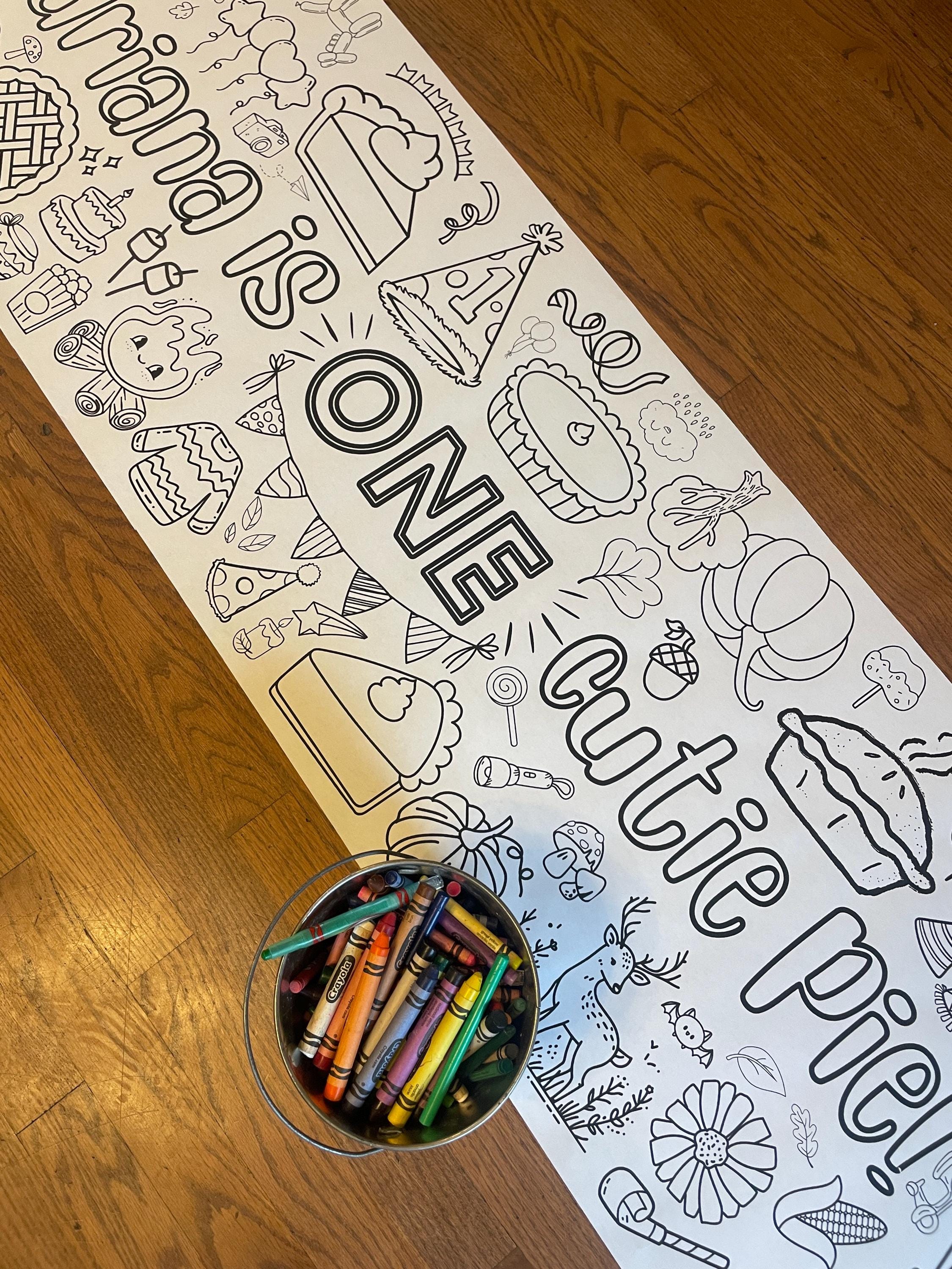 Custom Birthday Coloring Table Runner: First Birthday Pie Theme (18x72 ...