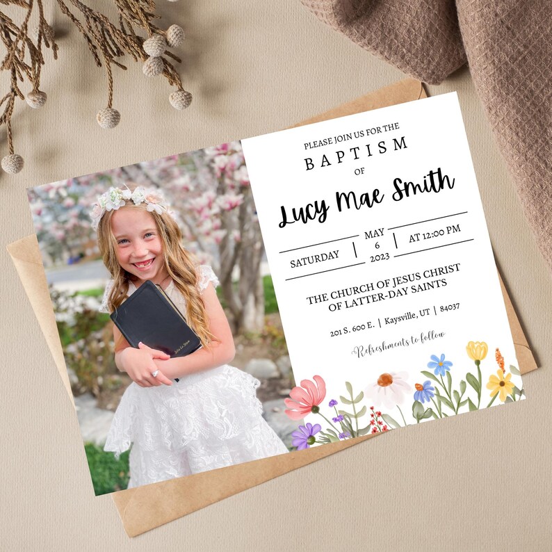 Floral Girl Baptism Invitation Template, Pink Wildflower Christening ...