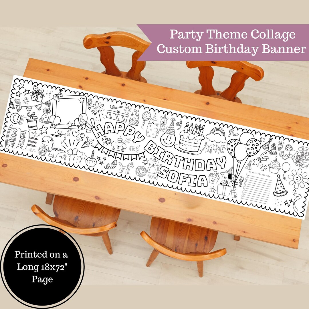 Custom Birthday Coloring Table Runner: Party Theme (20x72) - Etsy