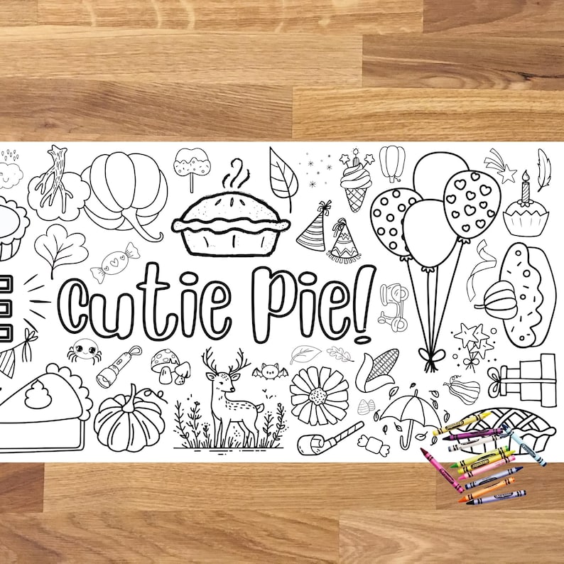 Custom Birthday Coloring Table Runner: First Birthday Pie Theme (18x72 ...