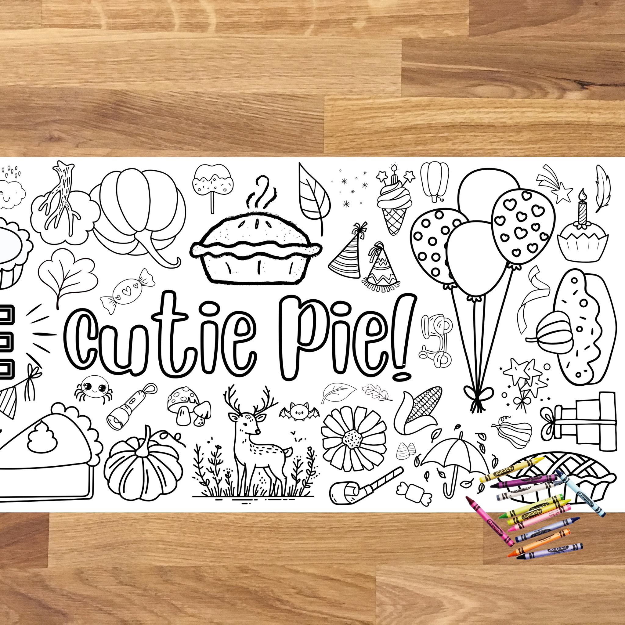 Custom Birthday Coloring Table Runner: First Birthday Pie Theme (20x72 ...
