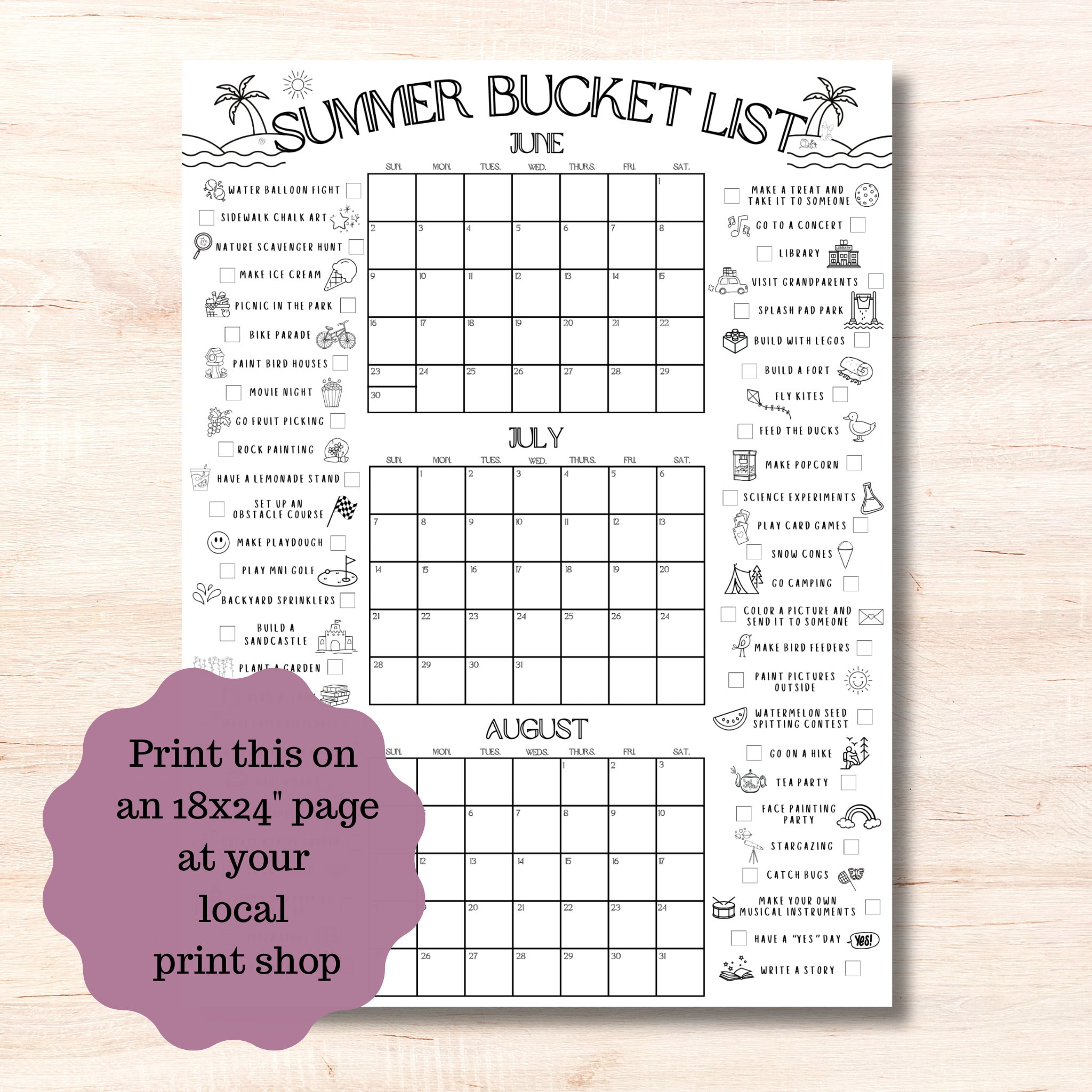 Summer Bucket List Coloring Chart: 40+ Family Activities (PDF Download ...