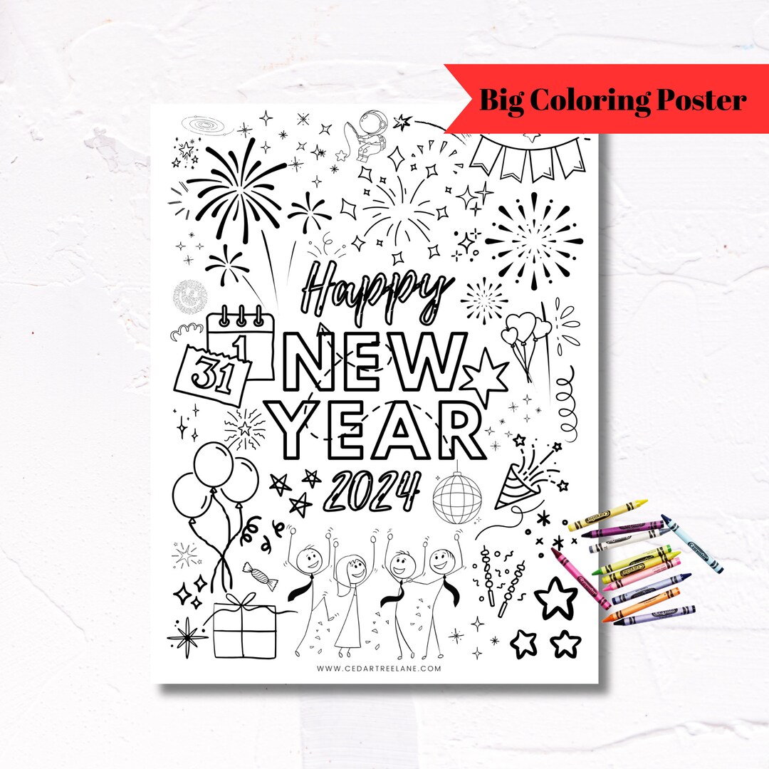 New Year Coloring Page 2024, New Year Celebration, New Year Activity ...