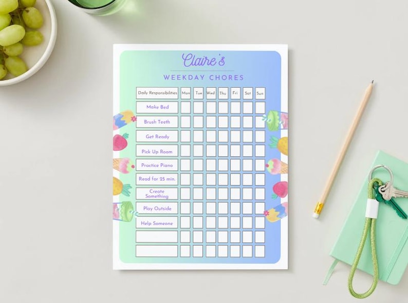 Kids Summer Chore Chart Template: Weekday Cleaning Checklist, Canva ...