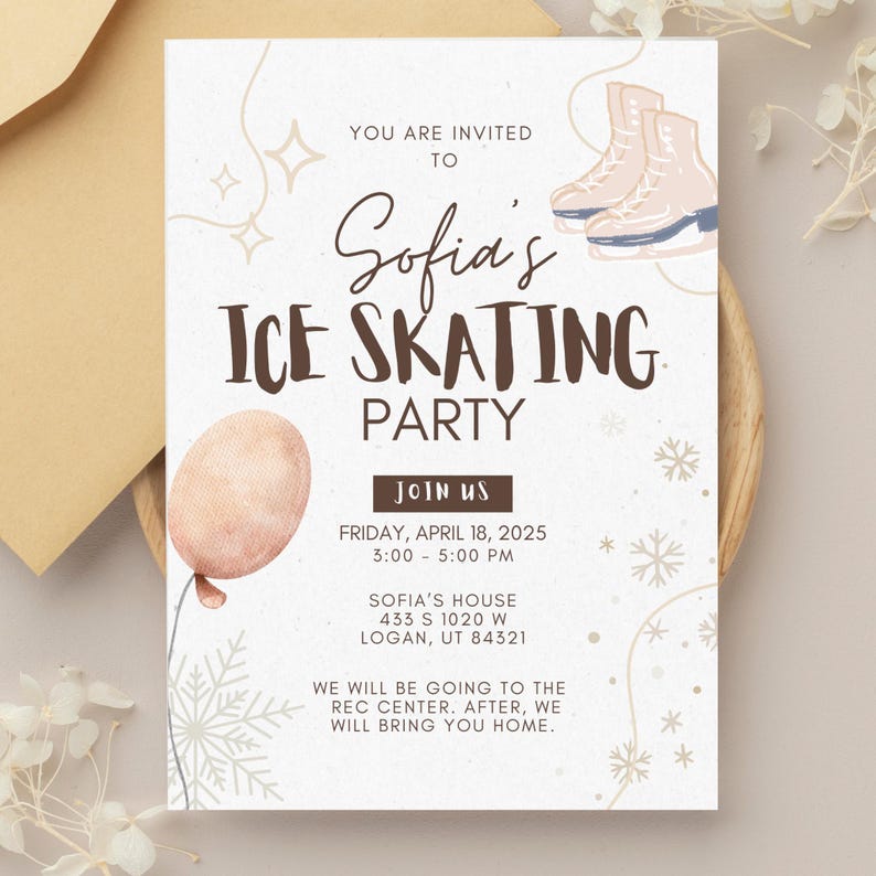 Ice Skating Birthday Party Invitation: Customizable Canva Template ...