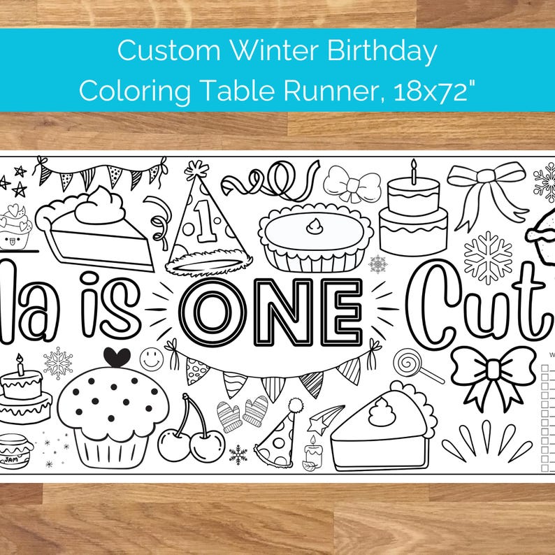Custom "one Cutie Pie" Coloring Table Runner: Winter First Birthday ...