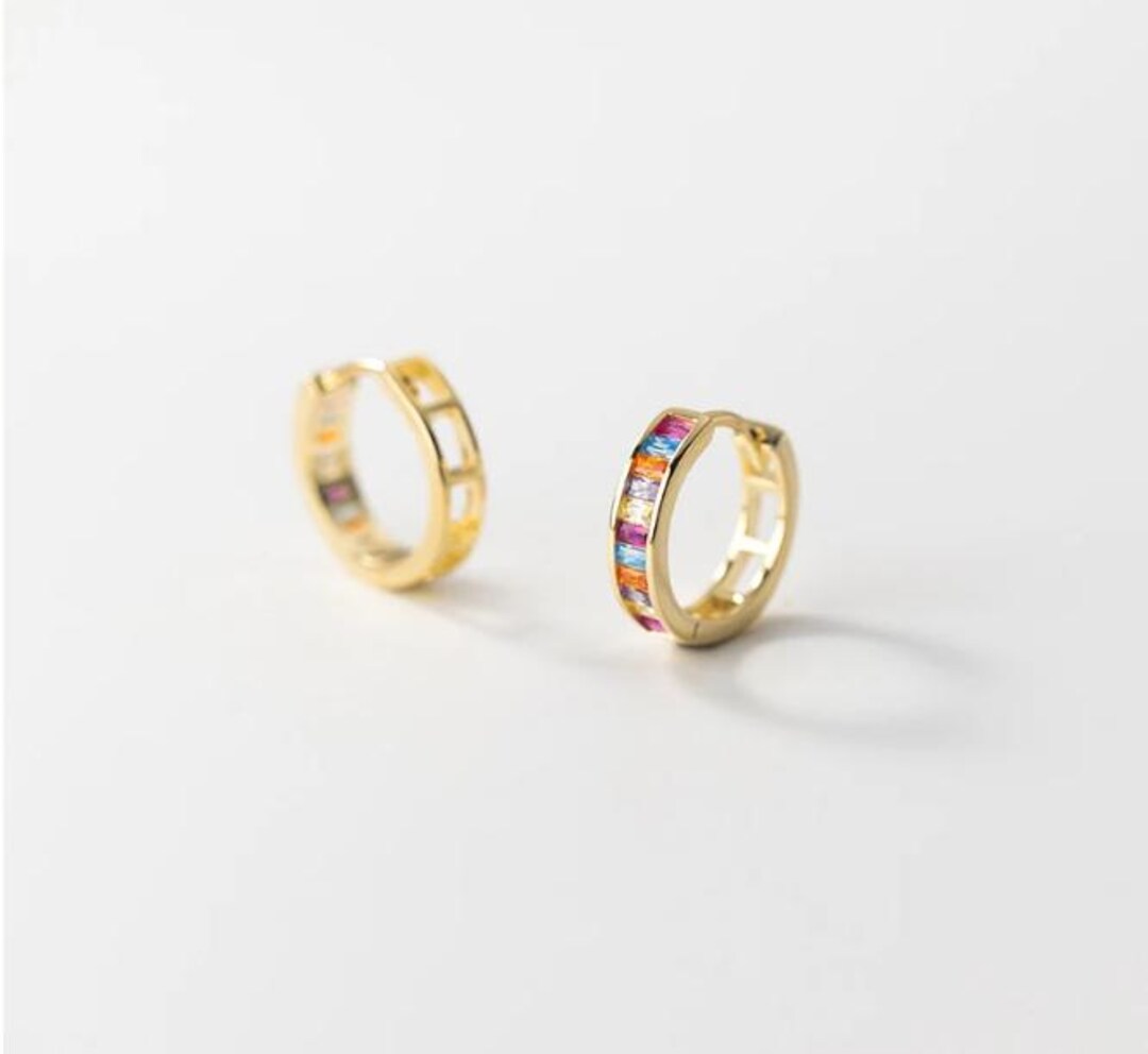Rainbow Gem Sterling Silver Reversible Huggie Hoops: Hypoallergenic ...