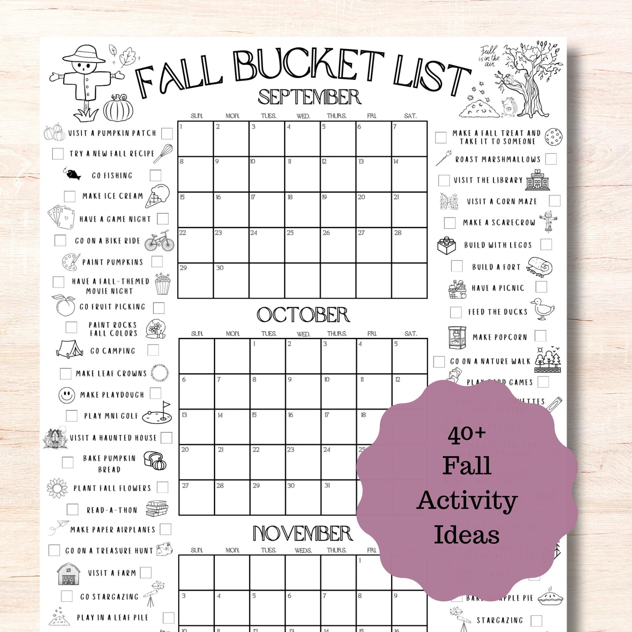 2024 Fall Bucket List, Fall Activity Tracker, Fall Party Ideas, Fall ...