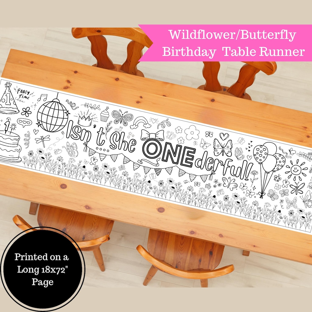 Isn't She Onederful Birthday Coloring Table Runner: Butterfly ...
