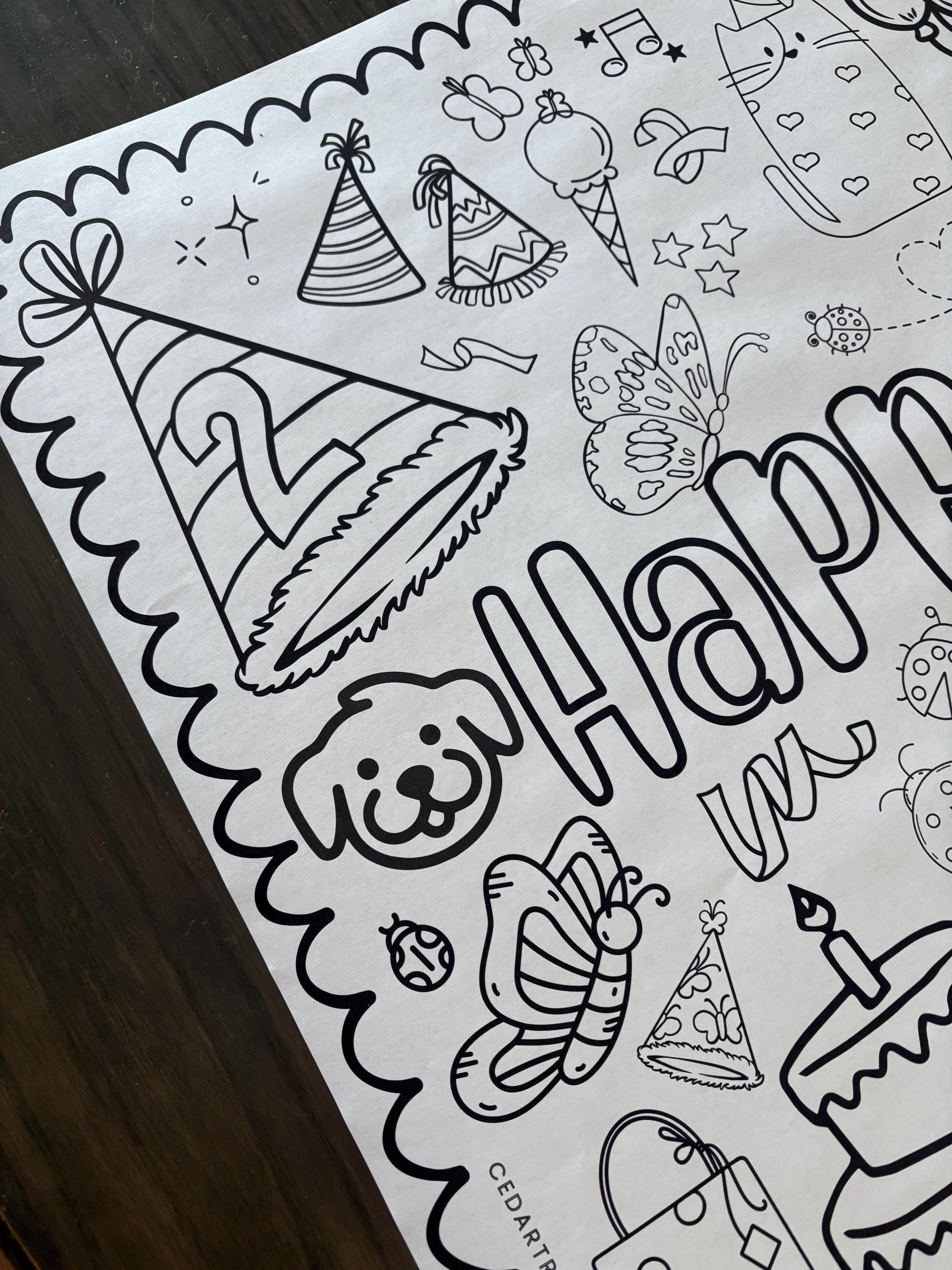 Custom Birthday Coloring Table Runner (24x60" Page): Cat, Dog ...