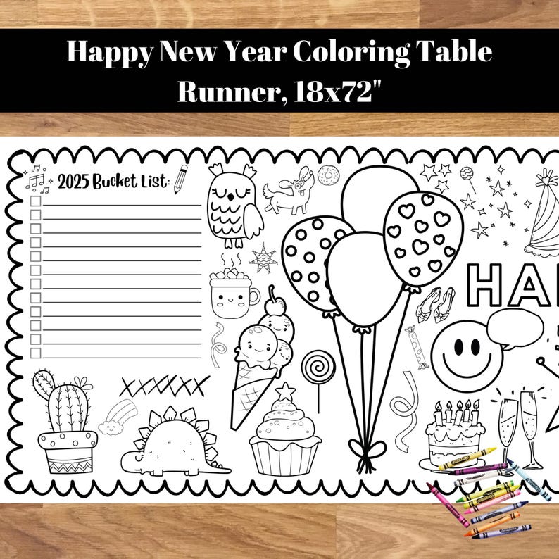 New Years 2025 Coloring Poster Table Cover or Table Runner, Paper ...