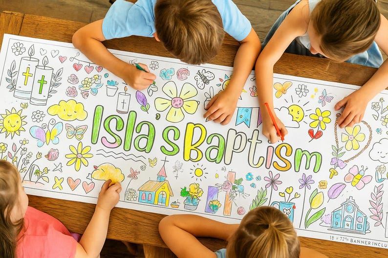 Baptism and Christening Coloring Table Runner & Banner: Party Activity ...