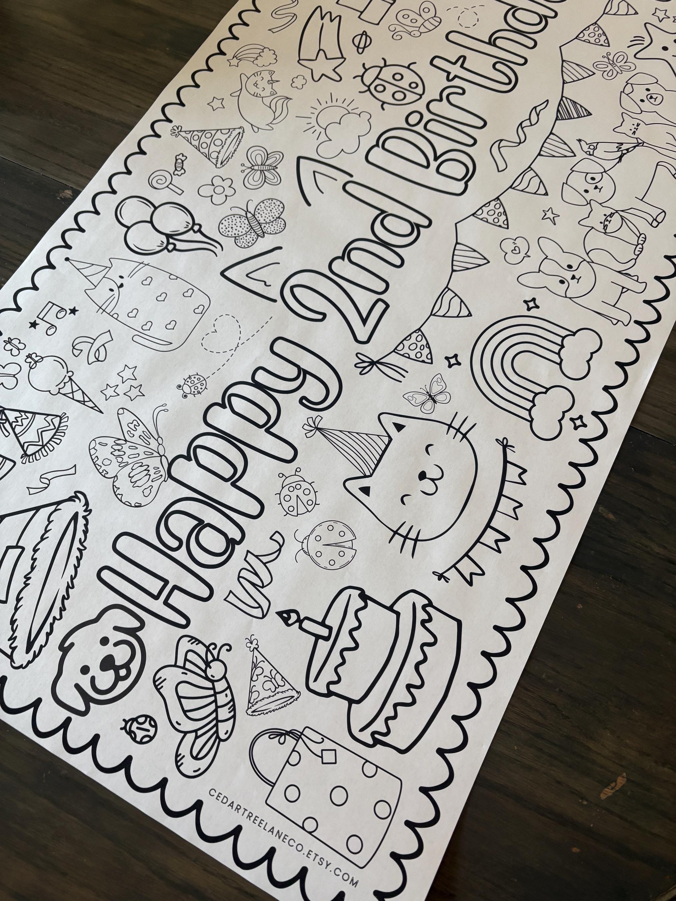 Custom Birthday Coloring Table Runner (24x60" Page): Cat, Dog ...